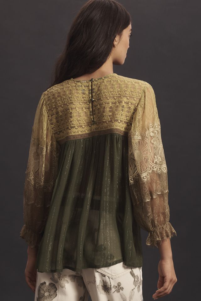 Bl-nk Charisha Lace-Sleeve Top | Anthropologie