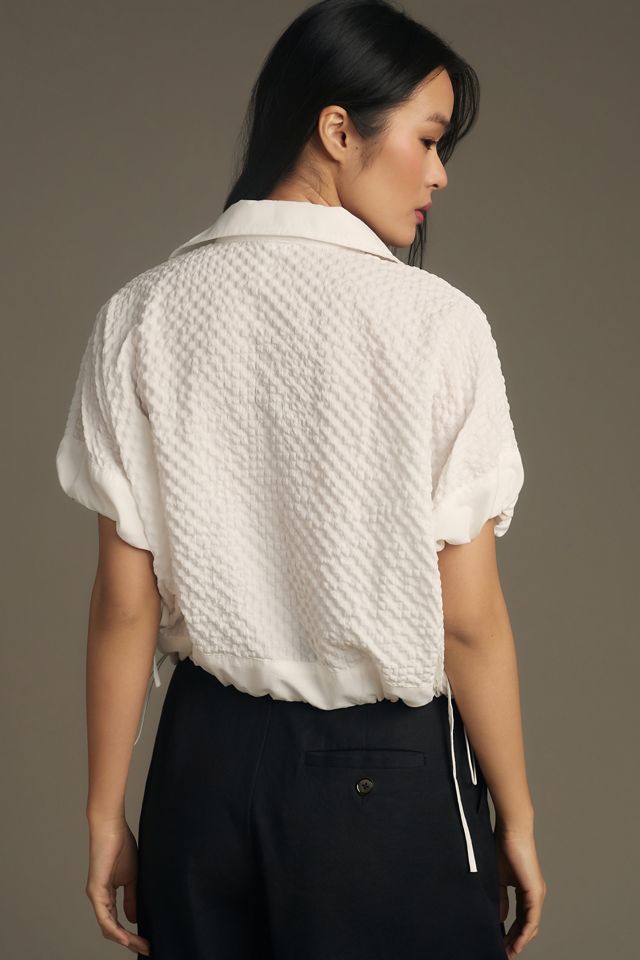 Self Contrast Short-Sleeve Textured Buttondown Blouse | Anthropologie