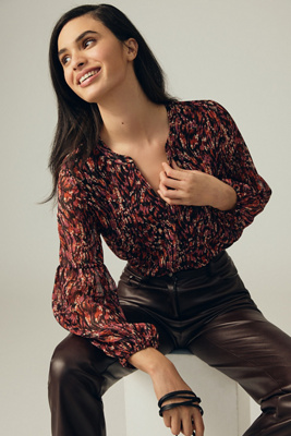 Sarah Hann Feather-Print Blouse | Anthropologie