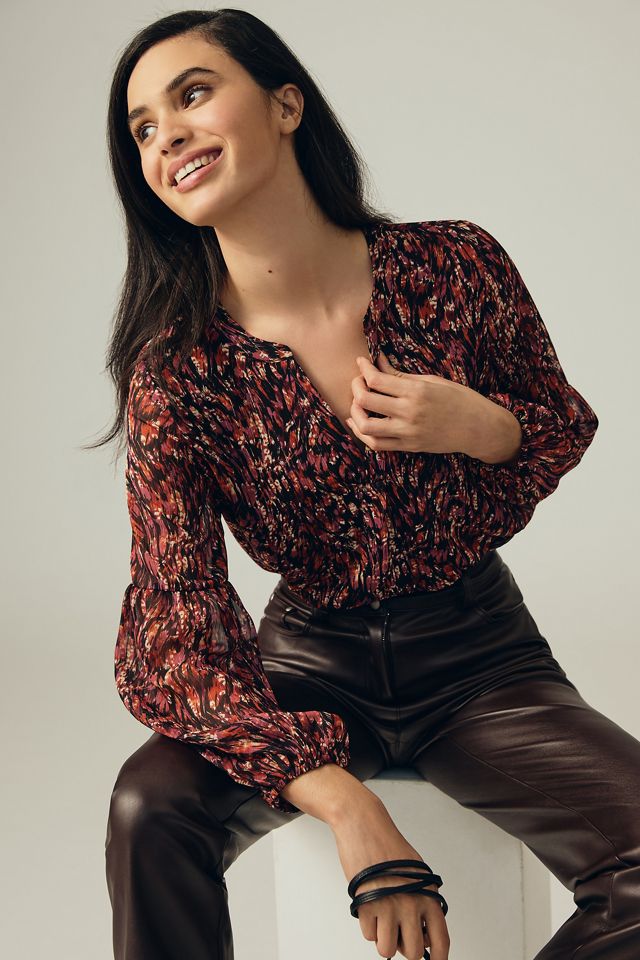 Sarah Hann Feather-Print Blouse | Anthropologie