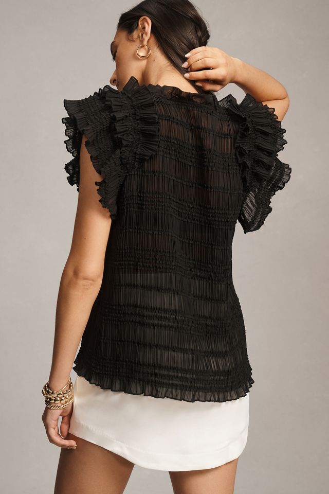 Sarah Hann Sheer Ruffle Shirred Top | Anthropologie