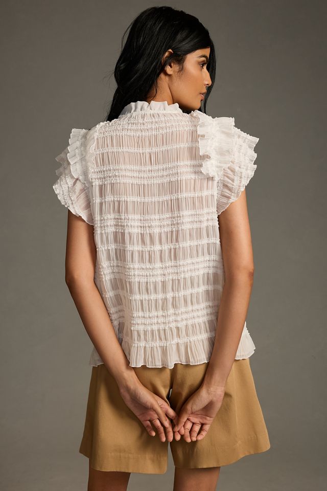 Sarah Hann Sheer Ruffle Shirred Top | Anthropologie