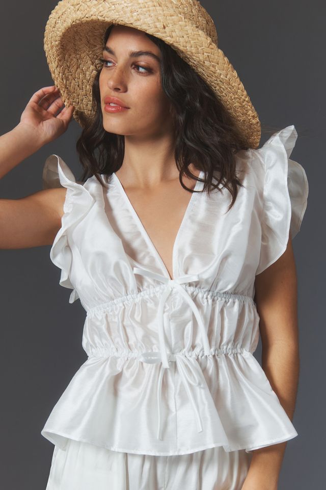 Hutch Flutter-Sleeve Tie-Front Blouse | Anthropologie