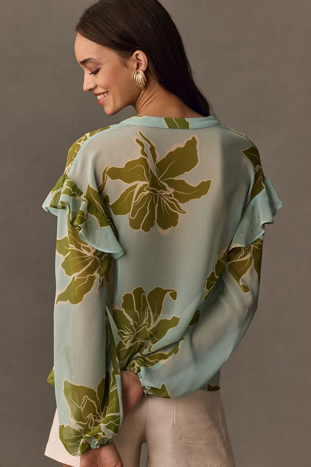 Hutch Long Sleeve V Neck Sheer Blouse Anthropologie
