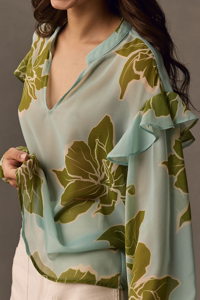 Hutch Long Sleeve V Neck Sheer Blouse Anthropologie