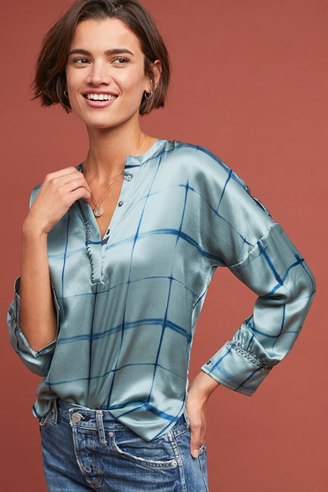 Silk Windowpane Blouse | Anthropologie