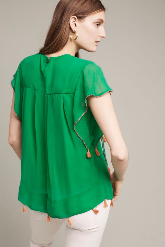 Emerald Tassel Top | Anthropologie