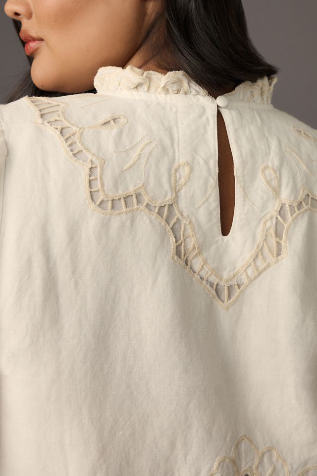 The Lainie Long-Sleeve Lace Cutwork Blouse | Anthropologie