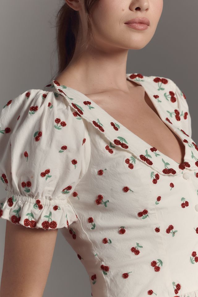 For Love & Lemons Beaded Cherries Puff-Sleeve Top | Anthropologie