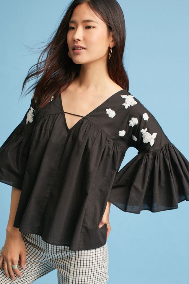 Harlow Embroidered V-Neck Pullover | Anthropologie