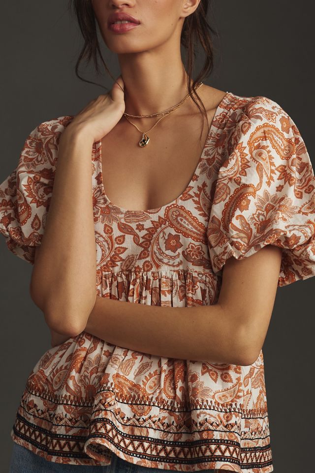 By Anthropologie Puff-Sleeve Babydoll Blouse | Anthropologie