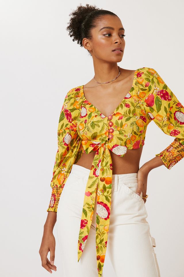 Farm Rio Deep-V Tie-Waist Top | Anthropologie