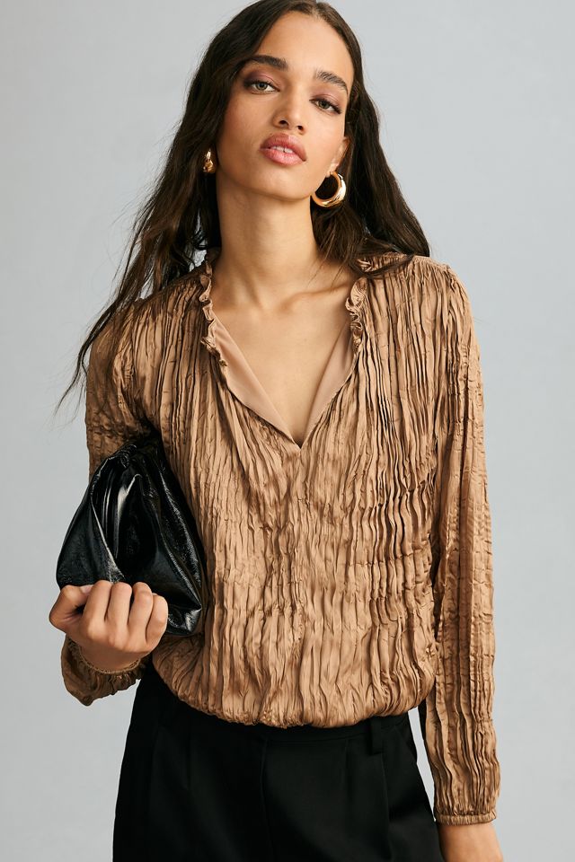 Current Air Long-Sleeve Crinkle Blouse | Anthropologie