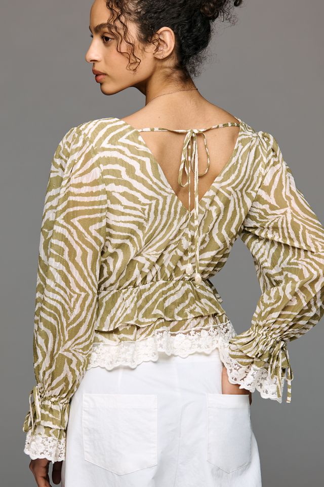 En Saison Skylar V-Neck Long-Sleeve Blouse | Anthropologie