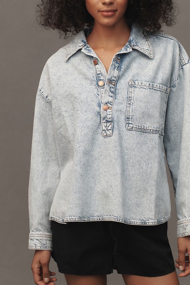 The Becca Regenerative Cotton Denim Popover Shirt by Pilcro | Anthropologie