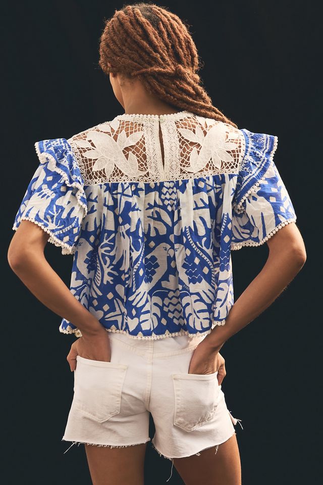 Farm Rio x Anthropologie Ruffled Crochet Blouse | Anthropologie