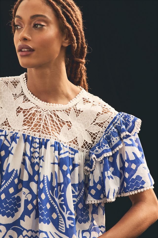 Farm Rio x Anthropologie Ruffled Crochet Blouse | Anthropologie