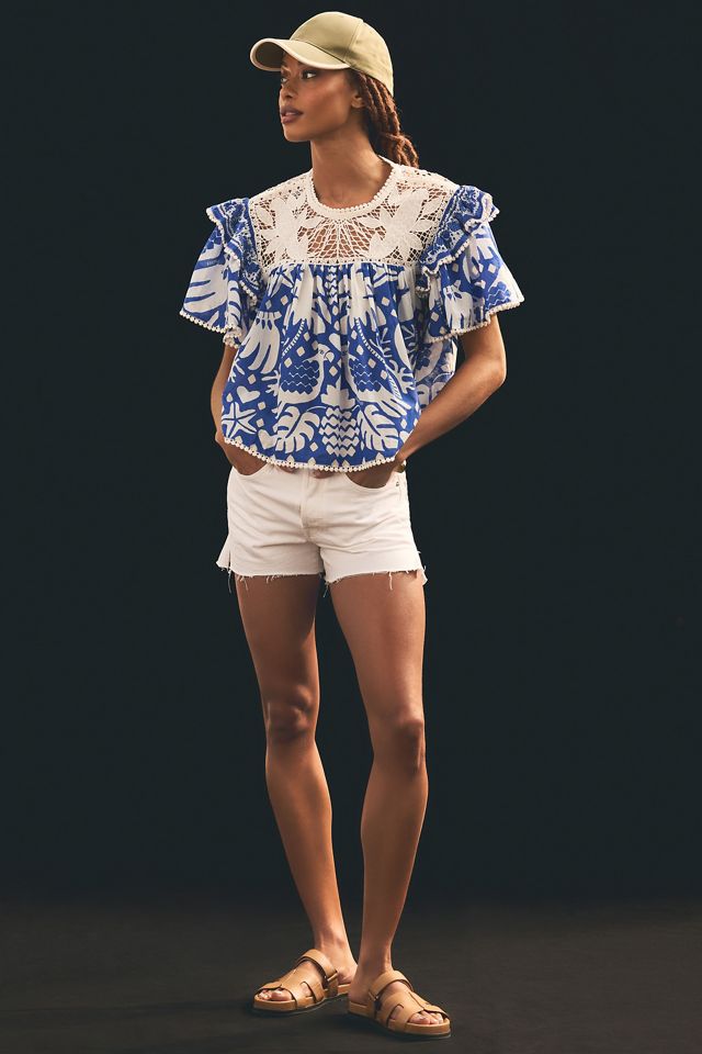 Farm Rio x Anthropologie Ruffled Crochet Blouse | Anthropologie