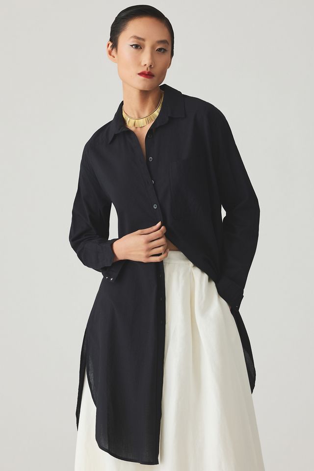 Maeve Textured Stripe Longline Shirt | Anthropologie