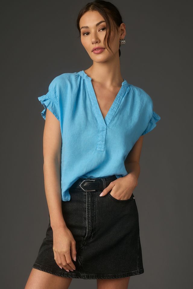 Pilcro Deep-V Linen Blouse | Anthropologie