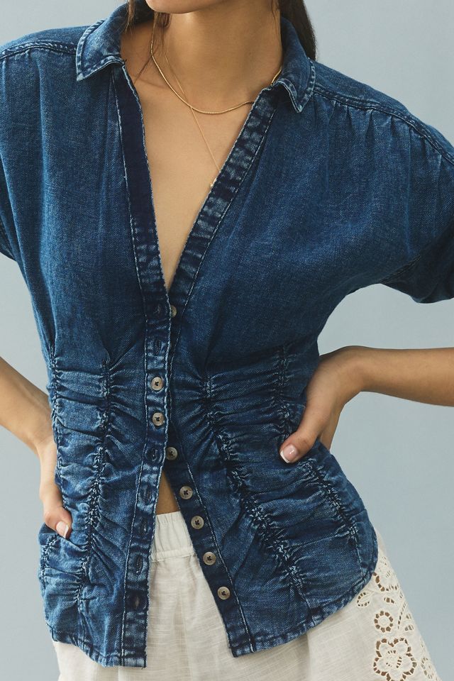 Pilcro Long-Sleeve Ruched Top | Anthropologie
