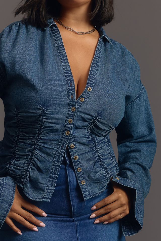 Pilcro Long-Sleeve Ruched Top | Anthropologie