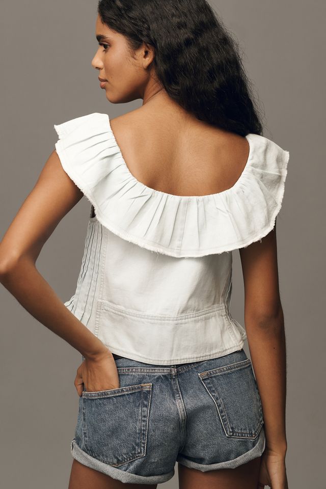 Pilcro Reworked Ruffle Collar Denim Top | Anthropologie UK