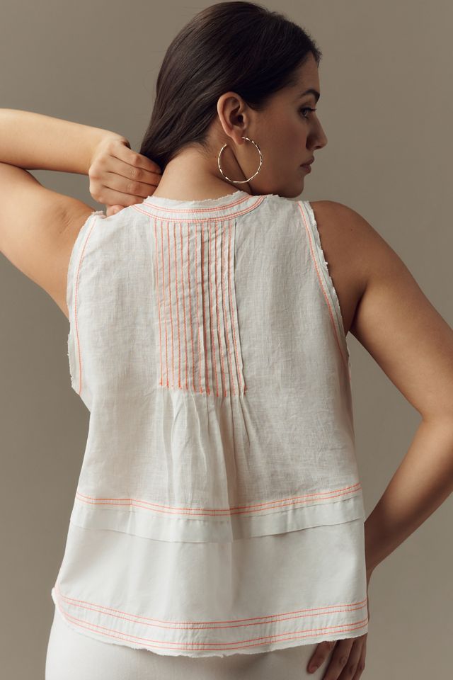 Pilcro Raw-Edge Linen Swing Tank | Anthropologie
