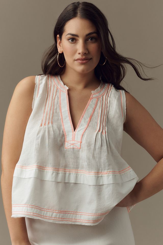 Pilcro Raw-Edge Linen Swing Tank | Anthropologie