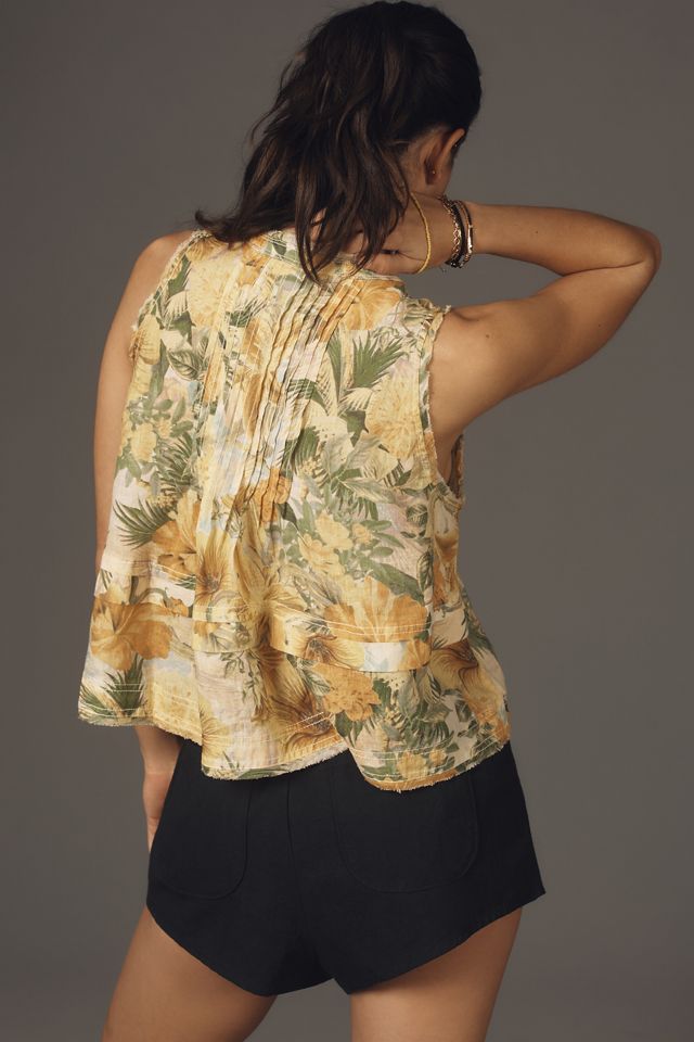 Pilcro Raw-Edge Linen Swing Tank | Anthropologie