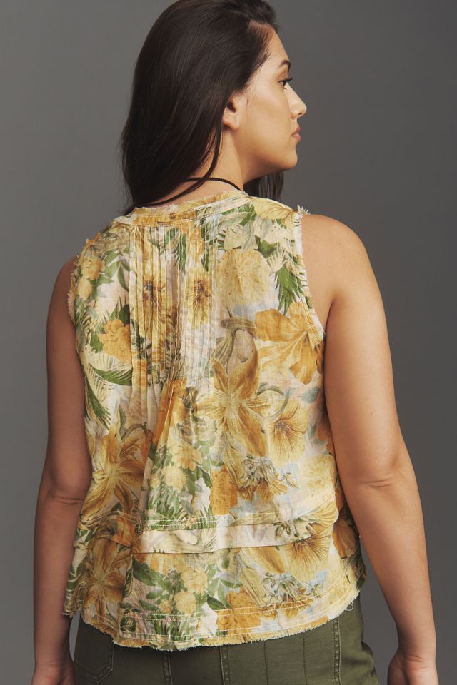 Pilcro Raw-Edge Linen Swing Tank | Anthropologie