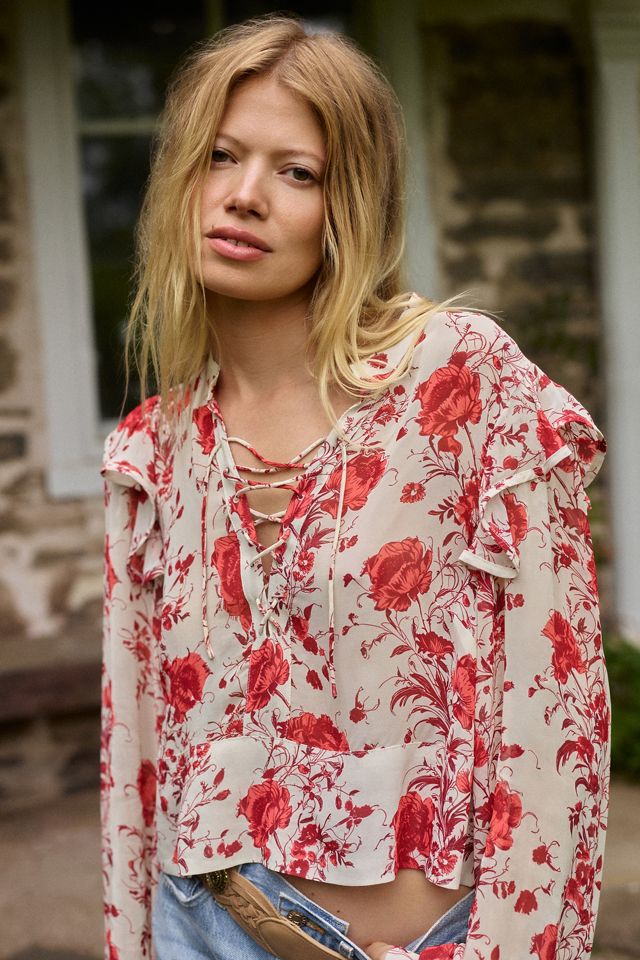 Maeve Long-Sleeve Ruffled Sheer Blouse | Anthropologie