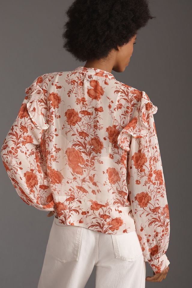 Maeve Long-Sleeve Ruffled Sheer Blouse | Anthropologie