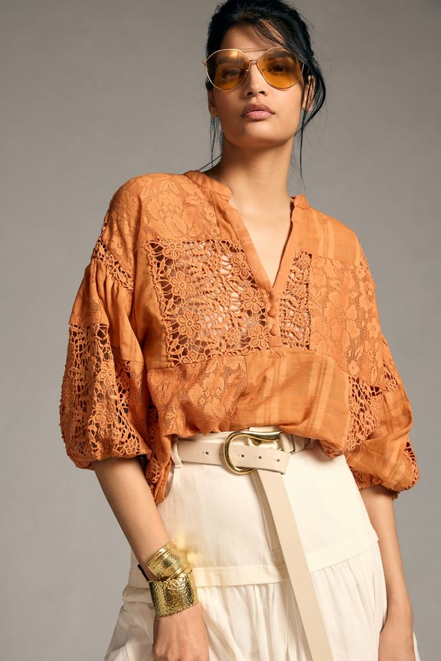 The Odells Lace Patchwork Blouse | Anthropologie