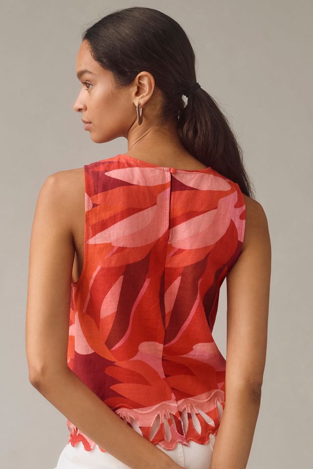 Farm Rio Sleeveless Cutout Linen Shell Top | Anthropologie