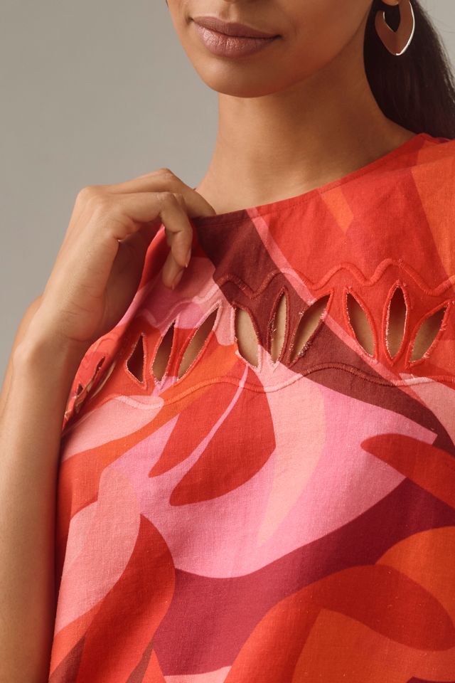Farm Rio Sleeveless Cutout Linen Shell Top | Anthropologie