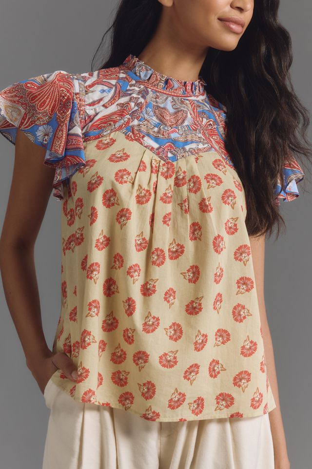 Farm Rio Ruffle-Sleeve Printed Blouse | Anthropologie
