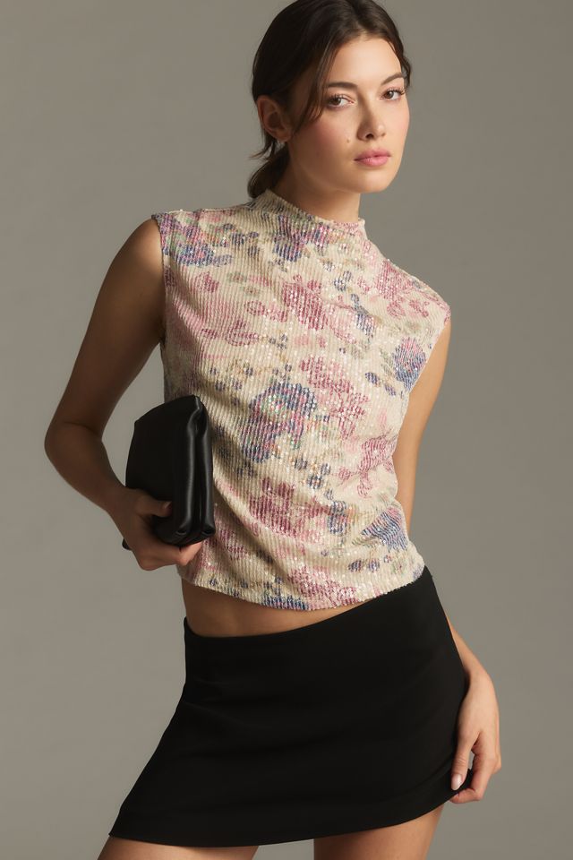 By Anthropologie Mock-Neck Sequin Shell Top | Anthropologie