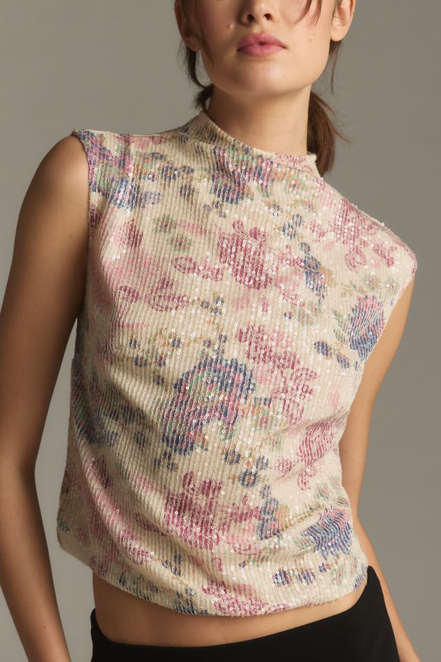 By Anthropologie Mock-Neck Sequin Shell Top | Anthropologie