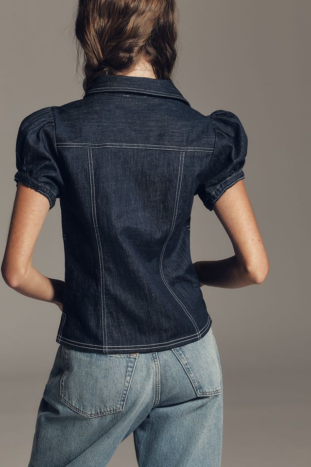 Pilcro Denim Puff Sleeve Top | Anthropologie