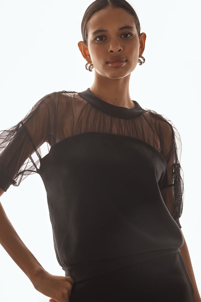Maeve Short Sleeve Sheer Inset Knit Top Anthropologie