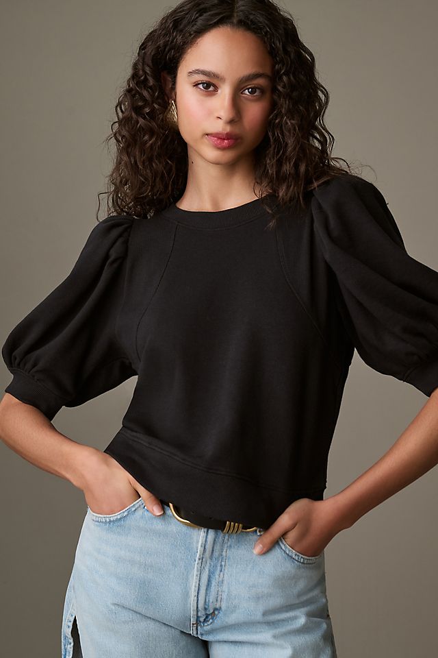 Maeve Short Puff-Sleeve Sweatshirt | Anthropologie Maeve Short Puff-Sleeve Sweatshirt | Anthropologie