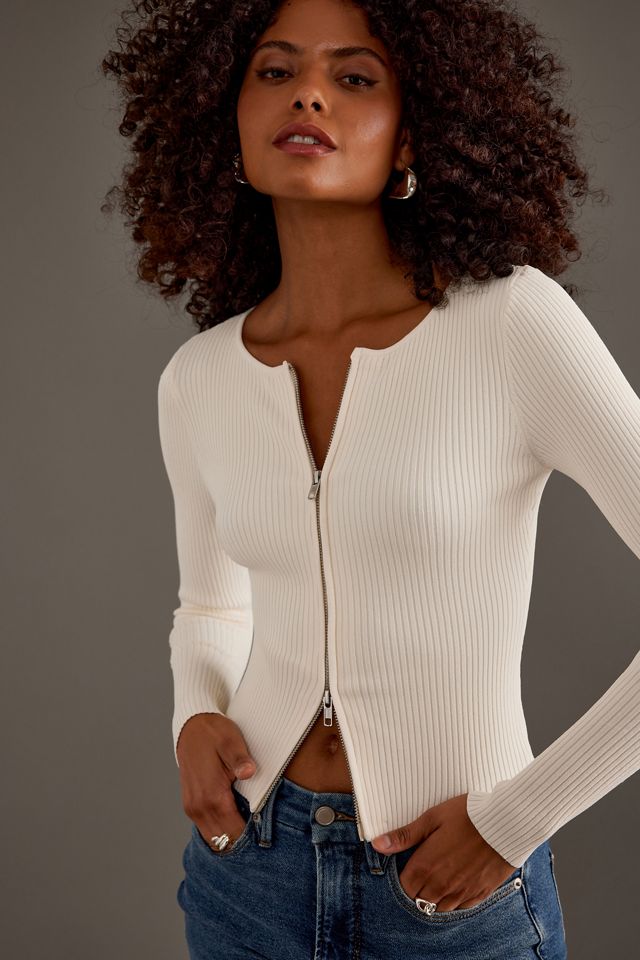 Good American Virgo Ribbed Zip-Front Top | Anthropologie UK