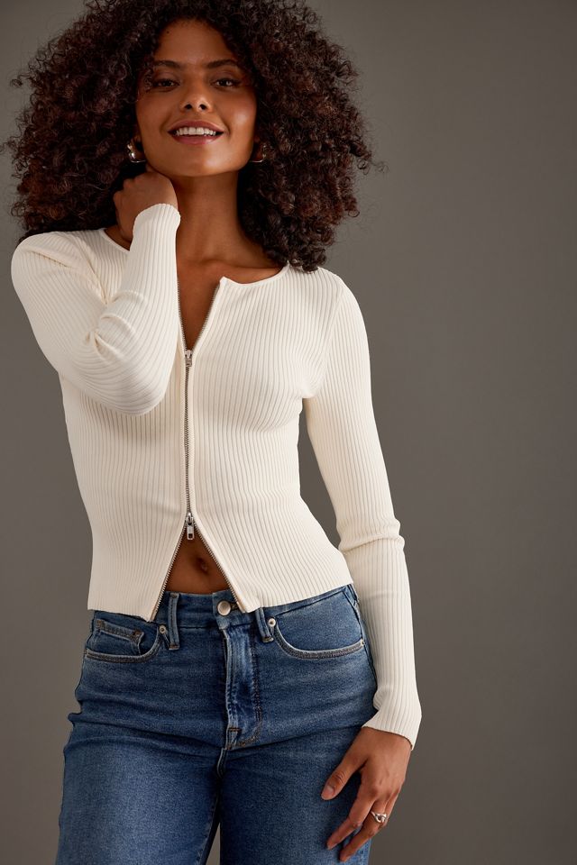 Good American Virgo Ribbed Zip-Front Top | Anthropologie UK