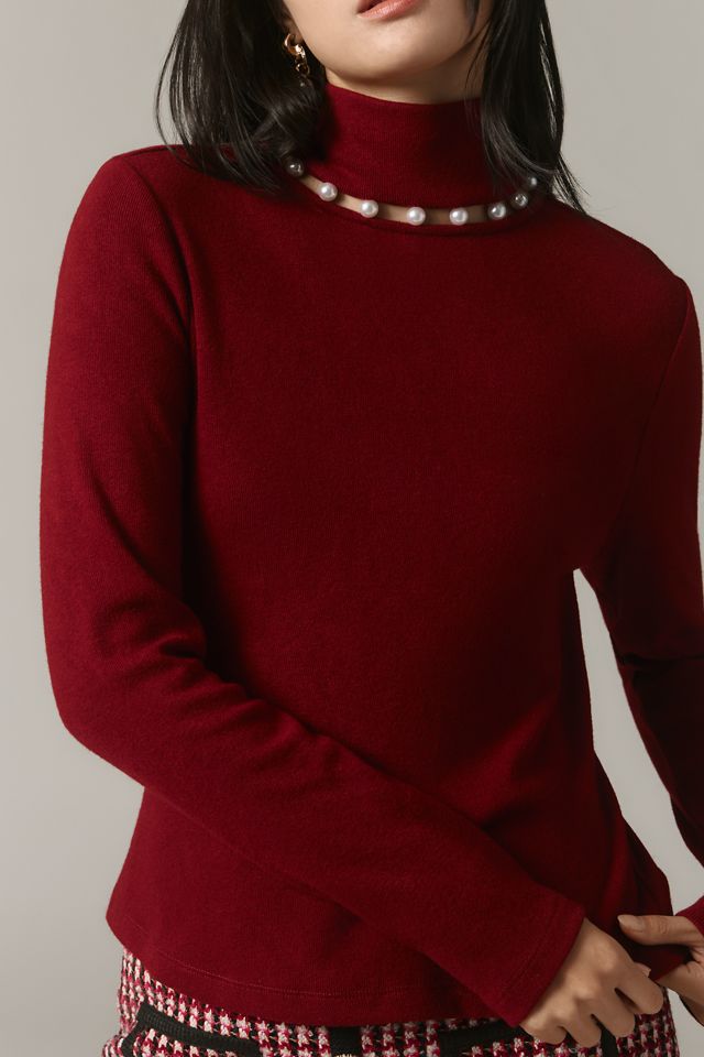 Design History Pearl-Trim Turtleneck Top | Anthropologie