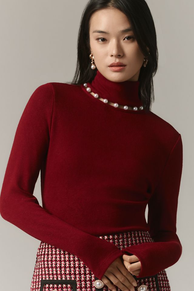 Design History Pearl-Trim Turtleneck Top | Anthropologie