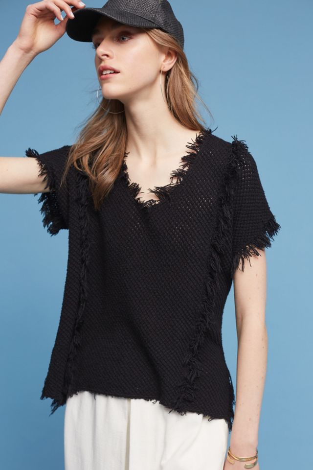 Fringed & Textured Pullover | Anthropologie