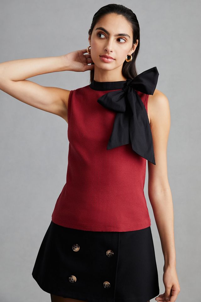 DOLAN Tie-Neck Ribbed Shell Blouse | Anthropologie