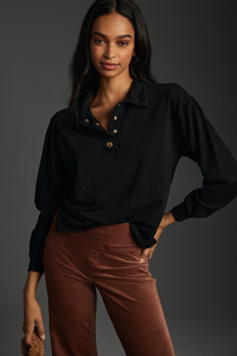 Nation LTD Banks Long-Sleeve Relaxed Collared Snap Tee | Anthropologie