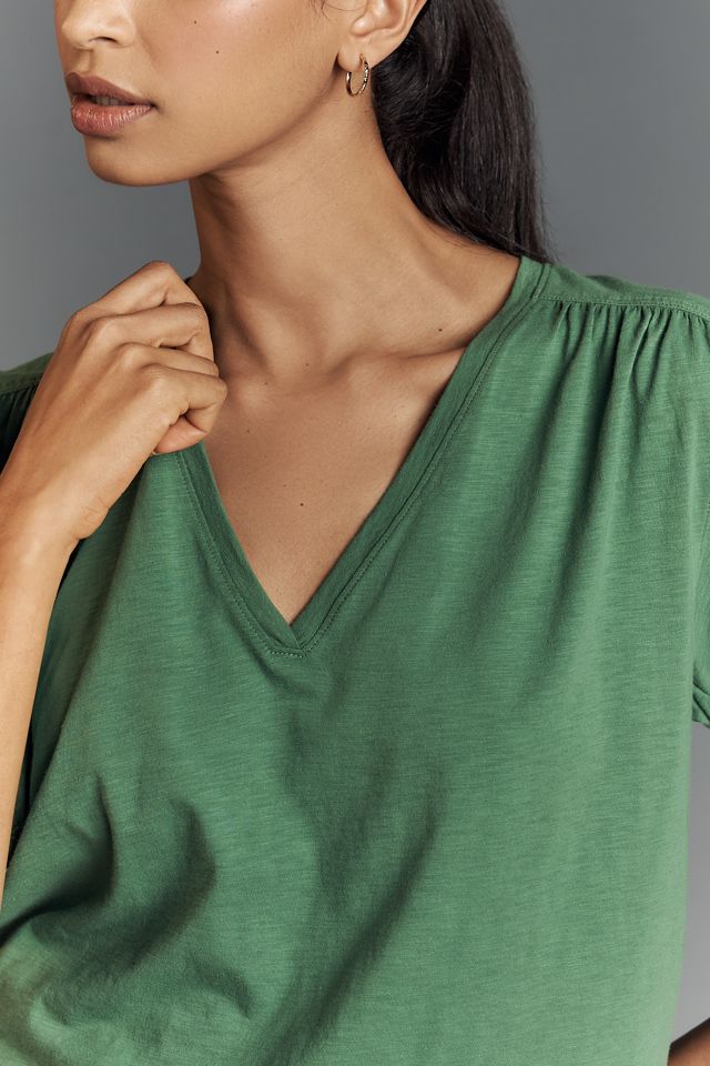 Nation LTD Edie Shirred Elbow-Sleeve V-Neck Tee | Anthropologie